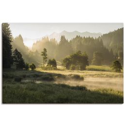 Wandbild Artland "Sommermorgen in den Alpen" Bilder Gr. B/H: 90cm x 60cm, Leinwandbild Wiesen & Bäume Querformat,, grün als Leinwandbild, Wandaufkleber in verschied. Größen