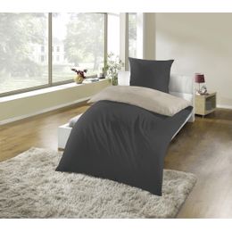 Wendebettwäsche Kinzler "Mikrofaser Flanell Bettwäsche "Cashmere Touch"" Gr. B/L: 155cm x 220cm, , Polyester-Microfaser-Flanell, B/L: 80cm x 80cm, grau (anthrazit) Besonders weich