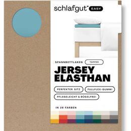 Spannbettlaken Schlafgut "EASY Jersey Elasthan Topper" Laken Gr. B/L: 180-200cm x 200-220cm, Jersey, 180-200x200-220cm 10cm, blau (petrol mid) MADE IN GREEN by OEKO-TEX