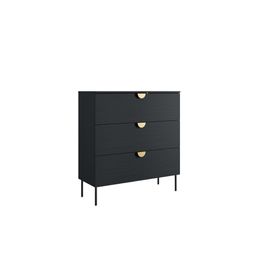 Kommode LEONIQUE "Kommode Bellot mit 3 Schubladen und goldenen Metallgriffen" Sideboards Gr. B/H/T: 100cm x 107cm x 40cm, mit 3 Schubladen und goldenen Metallgriffen, 3 St., schwarz (schwarzer graphit) Sideboard auf Metallfüßen, BxTxH 100x40x107 cm