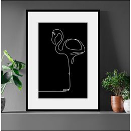 Bild queence "Stine" Bilder Gr. B/H: 50cm x 70cm, Wandbild Flamingos Hochformat,, schwarz