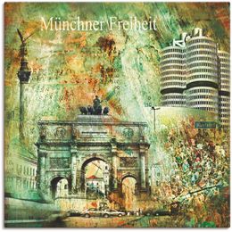 Wandbild Artland "München Skyline Abstrakte Collage 03" Bilder Gr. B/H: 70cm x 70cm, Leinwandbild Architektonische Elemente,, grün als Leinwandbild, Poster in verschied. Größen