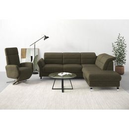 Sit & More Ecksofa SIT & MORE "Grenoble L-Form mit Federkern", gr&uuml;n (khaki), B:247cm H:85cm T:222cm, Sofas, Ecksofa, wahlweise mit Bettfunktion, Bettkasten, Arm- und Kopfteilverstellung