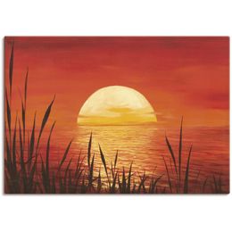 Wandbild Artland "Roter Sonnenuntergang am Ozean" Bilder Gr. B/H: 100cm x 70cm, Leinwandbild Bilder vom Sonnenuntergang & -aufgang Querformat,, rot als Alubild, Outdoorbild, Leinwandbild, Poster, Wandaufkleber