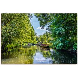 Wandbild Artland "Kahnfahrt durch die Fließe im Spreewald" Bilder Gr. B/H: 90cm x 60cm, Leinwandbild Gewässer Querformat,, grün als Leinwandbild in verschied. Größen