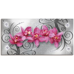 Wandbild Artland "rosa Orchideen auf Ornamenten" Bilder Gr. B/H: 150cm x 75cm, Leinwandbild Blumenbilder Querformat,, pink als Alubild, Outdoorbild, Leinwandbild, Poster, Wandaufkleber