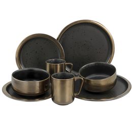 Kombiservice Creatable "Modern Industrial" Geschirr-Sets Gr. 8 tlg., goldfarben (schwarz, goldfarben) Service, Spezialglasur, glänzende Sprenkel, 8 Teile, für 2 Personen