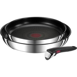 Pfannen-Set Tefal "Ingenio Preference" Pfannen Gr. Ø 26cm, schwarz (edelstahl, schwarz) stapelbar, Antihaftversiegelung, Induktion, Made in France, kompakt