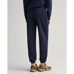 Sweathose Gant "REL SHIELD SWEATPANTS" Gr. XL, N-Gr, blau (evening blau), Damen, Jersey, Obermaterial: 87% Baumwolle, 13% Polyester, unifarben, Hosen, mit Logostickerei