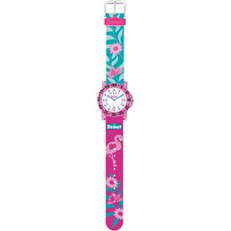 Quarzuhr Scout "The IT-Collection, 280375019", bunt, Armbanduhren, Kinder, Lernuhr, Flamingo-Blumenmotiv, Glitzer, ideal auch als Geschenk