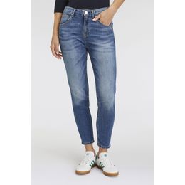 Marc O'Polo Boyfriend-Jeans MARC O'POLO DENIM "Freja", Damen, Gr. 28, Länge 32, blau (mid blau), Denim/Jeans, Obermaterial: 98% Baumwolle, 2% Elasthan, casual, relaxed fit knöchellang, Jeans, in heller Waschung