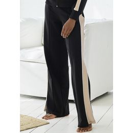 Sweathose s.Oliver Gr. 48/50, N-Gr, schwarz, Damen, Obermaterial: 95% Baumwolle, 5% Elasthan, unifarben mit Farbeinsatz, Hosen, Loumngehose mit Kontraststreifen und Pipings, Loungewear