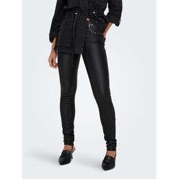 Lederimitathose Only "ONLBLUSH-ROCK LIFE MW STUD COATED SK PNT", Damen, Gr. L (40), Länge 32, schwarz, Obermaterial: 77% Viskose, 20% Nylon, 3% Elasthan, unifarben, modisch, skinny fit, Hosen