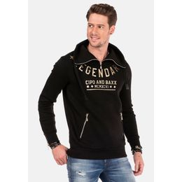 Cipo & Baxx Sweatshirt CIPO & BAXX "Sweatshirts" Gr. L, grün (khaki) Herren Sweatshirts mit Zipper-Kragen und 3D-Schriftzügen, CL-234