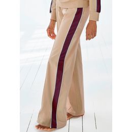 Sweathose s.Oliver Gr. 32/34, N-Gr, beige (sand), Damen, Obermaterial: 95% Baumwolle, 5% Elasthan, unifarben mit Farbeinsatz, Hosen, Loumngehose mit Kontraststreifen und Pipings, Loungewear