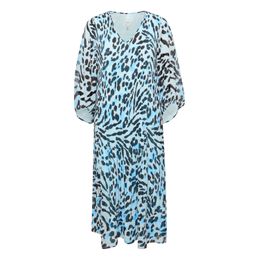 Blusenkleid Ichi "Blusenkleid IHElly" Gr. 34, blau (little boy blau leo print), Damen, Obermaterial: 56% Polyester Pol. recyc.. 44% Polyester PES., gemustert, Kleider