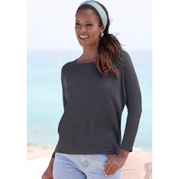 Langarmshirt Lascana "mit Fledermausärmeln", Damen, Gr. 36/38, blau (navy), Feinstrick, Obermaterial: 50% Viskose (LENZING™ ECOVERO™), 46% Polyester, 4% Elasthan, unifarben, lässig geschnitten normal, Rundhals, Fledermausärmel normaler Saum, Shirts Langarmshirt, aus weichem Viskose-Feinstrick