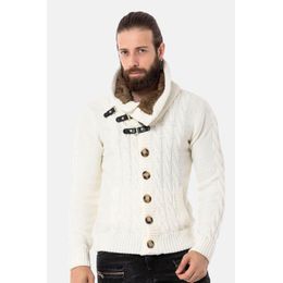 Cipo & Baxx Strickpullover CIPO & BAXX "Pullover" Gr. L, beige (ecru) Herren Pullover mit trendigem Schalkragen, CP265