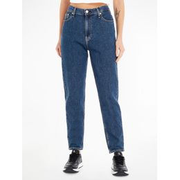 Mom-Jeans Calvin Klein Jeans "MOM JEAN", Damen, Gr. 33, N-Gr, blau (denim schwarz), Denim/Jeans, Obermaterial: 99% Baumwolle, 1% Elasthan, unifarben, feminin, gerade, unten schmal, Jeans