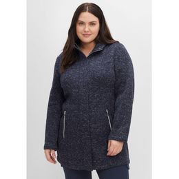 Fleecejacke sheego "Große Größen" Gr. 46, blau (nachtblau meliert), Damen, Obermaterial: 100% Polyester, unifarben, Jacken, in melierter Optik, wärmender Strickfleece