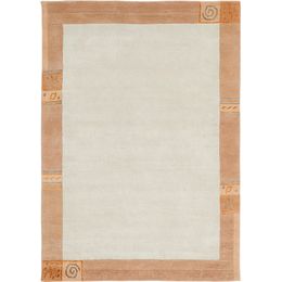 Wollteppich LUXOR living "India" Gr. 1, beige, B:60cm H:20mm L:90cm, Wolle, Teppiche, Designer-Teppich Knüpfteppich Schurwollteppich Teppich, reine Wolle, handgeknüpft, mit Bordüre, auch als Läufer