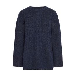 Strickpullover B.Young "Strickpullover BYNELLO ONECK JUMPER -" Gr. XS, blau (navy blazer melange), Damen, Grobstrick, Obermaterial: 35% Polyester Pol. recyc.. 33% Polyester PES. 25% Polyacryl PAN. 7% Wolle WO., meliert, Pullover