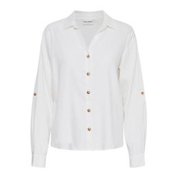 Shirtbluse Pulz Jeans "Shirtbluse pzluca" Gr. L, weiß (blanc de blanc), Damen, Obermaterial: 52% Leinen LI. 45% Viskose LENZINGu00bf ECOVEROu00bf CV LenzEcov. 3% Elasthan EL., Blusen