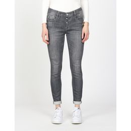 Relax-fit-Jeans Gang "94GERDA", Damen, Gr. 26, N-Gr, used grau wash, Denim/Jeans, Obermaterial: 88% Baumwolle, 10% Polyester, 2% Elasthan, modisch, relaxed fit lang, Jeans, mit halb offener Knopfleiste