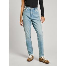 High-waist-Jeans Pepe Jeans "TAPERED JEANS HW", Damen, Gr. 27, Länge 32, blau comfort stretch, Denim/Jeans, Obermaterial: 99% Baumwolle, 1% Elasthan, casual, gerade, unten schmal, Jeans