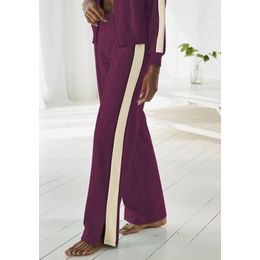 Sweathose s.Oliver Gr. 32/34, N-Gr, rot (dunkelrot), Damen, Obermaterial: 95% Baumwolle, 5% Elasthan, unifarben mit Farbeinsatz, Hosen, Loumngehose mit Kontraststreifen und Pipings, Loungewear