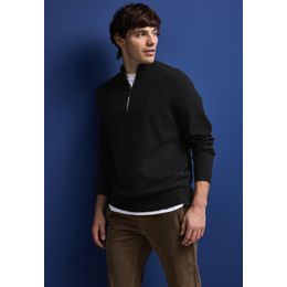 Stehkragenpullover Street One MEN, Herren, Gr. L (42), schwarz, Stoff, 37% Polyacryl, 28% Polyester, 25% Wolle, 10% Lyocell, unifarben, casual, normal normal, hoch geschlossener Ausschnitt, Langarm Bündchen, Pullover, mit Materialmix