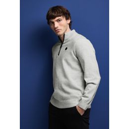 Stehkragenpullover Street One MEN, Herren, Gr. L (42), grau (frost grau melange), Stoff, 37% Polyacryl, 28% Polyester, 25% Wolle, 10% Lyocell, unifarben, casual, normal normal, hoch geschlossener Ausschnitt, Langarm Bündchen, Pullover, mit Materialmix