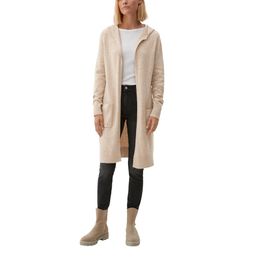 Kapuzenstrickjacke s.Oliver Gr. 44, beige (sand) Damen Strickjacken ohne Verschluss, mit Seitentaschen