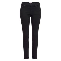 Skinny-fit-Jeans Tommy Jeans "NORA MR SKNY", Damen, Gr. 24, Länge 30, schwarz (staten schwarz), Denim/Jeans, Obermaterial: 90% Baumwolle, 8% Elastomultiester, 2% Elasthan, unifarben, casual, skinny fit, Jeans, mit Tommy Jeans Logo-Badge & Stickereien