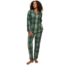 Schlafanzug Triumph "Boyfriend PW X Checks" Gr. 42, grün (grün combination) Damen Homewear-Sets Pyjama mit seitlichen Taschen