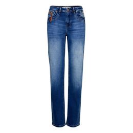 Röhrenjeans Pulz Jeans "Rhrenjeans PZKarolina" Gr. 26, Länge 30, blau (medium blue denim) Damen Jeans