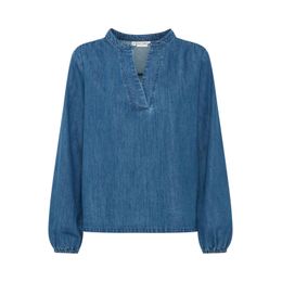 Langarmbluse Pulz Jeans "Langarmbluse PZMALIA V-Neck Blouse", Damen, Gr. S, blau (medium blau denim), Obermaterial: 100% Baumwolle CO., Basic, normal, Blusen