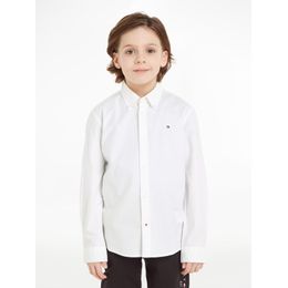 Langarmhemd Tommy Hilfiger "BOYS STRETCH OXFORD SHIRT L/S" Gr. 6 (116), N-Gr, weiß, Jungen, Web, Obermaterial: 97% Baumwolle, 3% Elasthan, unifarben, Hemden, Kinder bis 16 Jahre, Button-down-Kragen, Langarm, Logo-Flag