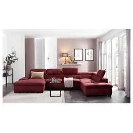 Wohnlandschaft Home Affaire "Alberto U-Form" Sofas Gr. B/H/T: 350cm x 73cm x 228cm, Luxus-Microfaser weich, Recamiere links, mit Bettfunktion, lila (chianti) mit Kopfteilverstellung, wahlweise Bettfunktion