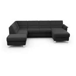 Sit & More Wohnlandschaft SIT & MORE "Palmera U-Form" Sofas Gr. B/H/T: 308cm x 89cm x 212cm, Flachgewebe, Ottomane links, mit Bettfunktion-mit Stauraum, schwarz Federkern, wahlweise mit Bettfunktion und mitohne Stauraum