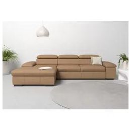 Ecksofa Home Affaire "Alberto L-Form" Sofas Gr. B/H/T: 286cm x 73cm x 174cm, Material, Recamiere links, ohne Bettfunktion, braun (cappucino) mit Kopfteilverstellung, wahlweise Bettfunktion