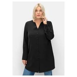 Longbluse sheego "Große Größen" Gr. 44, schwarz, Damen, Obermaterial: 86% Modal, 14% Polyester, unifarben, Blusen, mit Raffung am Rückenteil