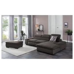 Ecksofa Home Affaire "Alberto L-Form" Sofas Gr. B/H/T: 286cm x 73cm x 174cm, Luxus-Microfaser Lederoptik, Recamiere rechts, ohne Bettfunktion, grau (anthrazit) mit Kopfteilverstellung, wahlweise Bettfunktion