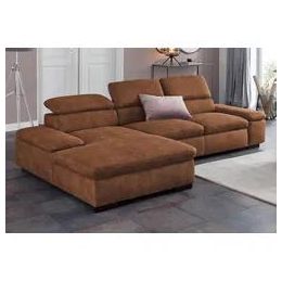 Ecksofa Home Affaire "Alberto L-Form" Sofas Gr. B/H/T: 286cm x 73cm x 174cm, Luxus-Microfaser Vintageoptik, Recamiere links, ohne Bettfunktion, braun (cognac) mit Kopfteilverstellung, wahlweise Bettfunktion