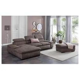 Ecksofa Home Affaire "Alberto L-Form" Sofas Gr. B/H/T: 286cm x 73cm x 174cm, Luxus-Microfaser Vintageoptik, Recamiere links, ohne Bettfunktion, grau (anthrazit) mit Kopfteilverstellung, wahlweise Bettfunktion