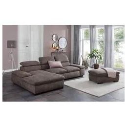 Ecksofa Home Affaire "Alberto L-Form" Sofas Gr. B/H/T: 286cm x 73cm x 174cm, Luxus-Microfaser Vintageoptik, Recamiere links, mit Bettfunktion, grau (anthrazit) mit Kopfteilverstellung, wahlweise Bettfunktion