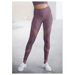 Funktionsleggings Lascana ACTIVE Gr. S (36/38), N-Gr, lila, Damen, Obermaterial: 75% Polyester, 25% Elasthan. Netz: 90% Polyester, 10% Elasthan, unifarben, Mesh, Hosen, mit kleiner Raffung, Loungewear