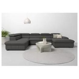 Wohnlandschaft Home Affaire "Alberto U-Form" Sofas Gr. B/H/T: 350cm x 73cm x 228cm, NaturLEDER, Recamiere rechts, mit Bettfunktion, braun (mokka) mit Kopfteilverstellung, wahlweise Bettfunktion