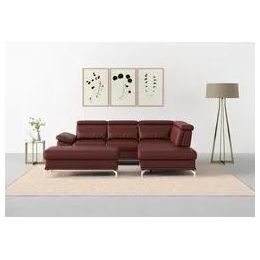 Sit & More Ecksofa SIT & MORE "Cabrio L-Form, B: 274 cm, mit Sitztiefen-, Arm- & Kopfteilverstellung", rot (merlot), B:274cm H:87cm T:230cm, Sofas, 3 Nierenkissen, Federkern, optional Bettfunktion und Stauraum