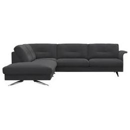 Ecksofa FLEXLUX "Glow, super bequem durch hochwertigem Sitzaufbau mit Federkern, L-Form" Sofas Gr. B/H/T: 268cm x 81cm x 224cm, Lederoptik, Ottomane rechts, Armlehnen in geölter Eiche, grau (shark grey) Skandinavisches Design, In hochwertiger Verarbeitung